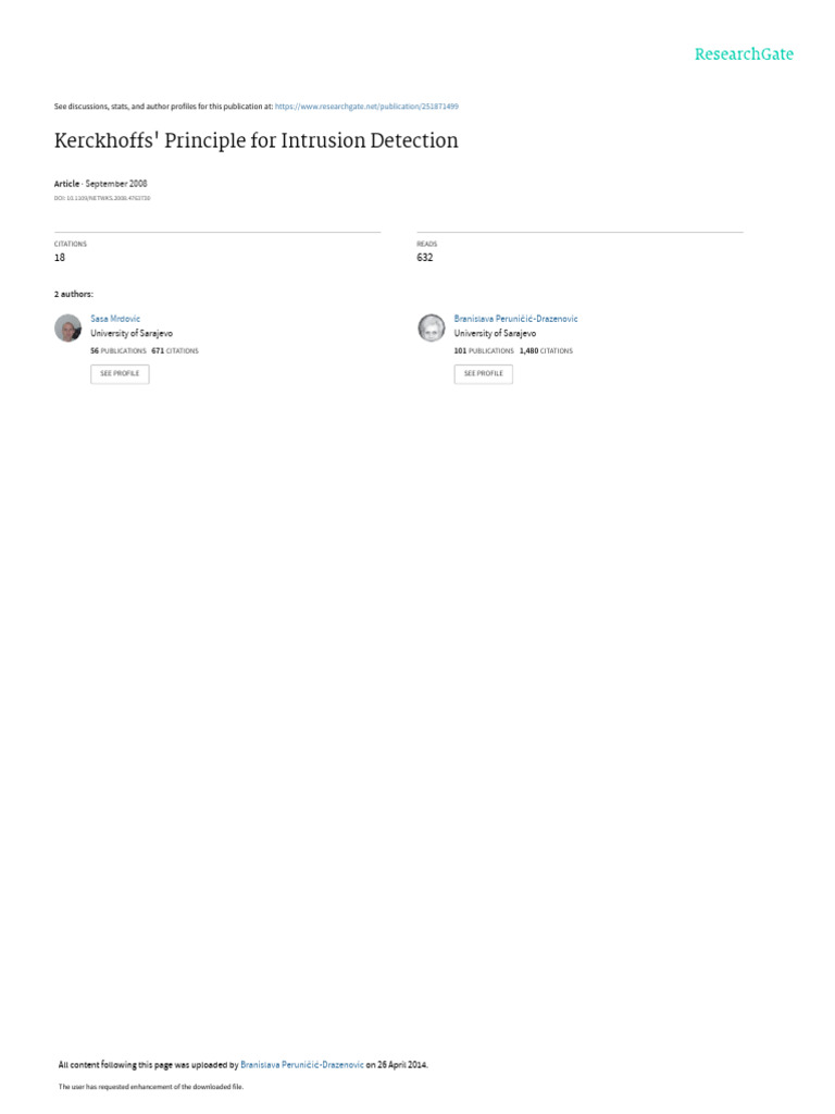 Kerckhoffs Principle For Intrusion Detection | PDF | Computer Network | Computer Security