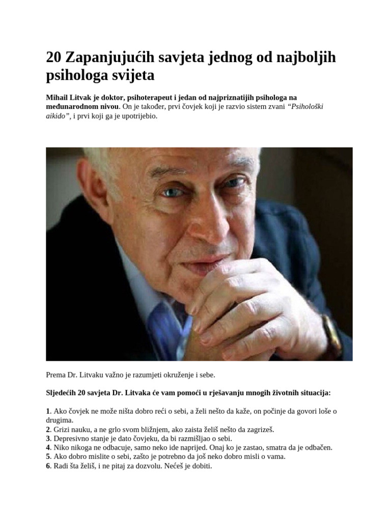 20 Zapanjujućih Savjeta Jednog Od Najboljih Psihologa Svijeta | PDF