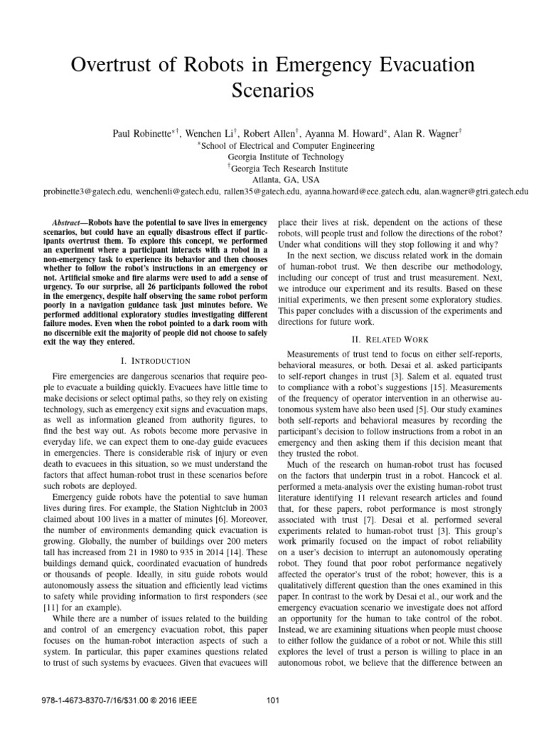 Overtrust of Robots in Emergency Evacuation Scenarios | PDF | Robot | Robotics