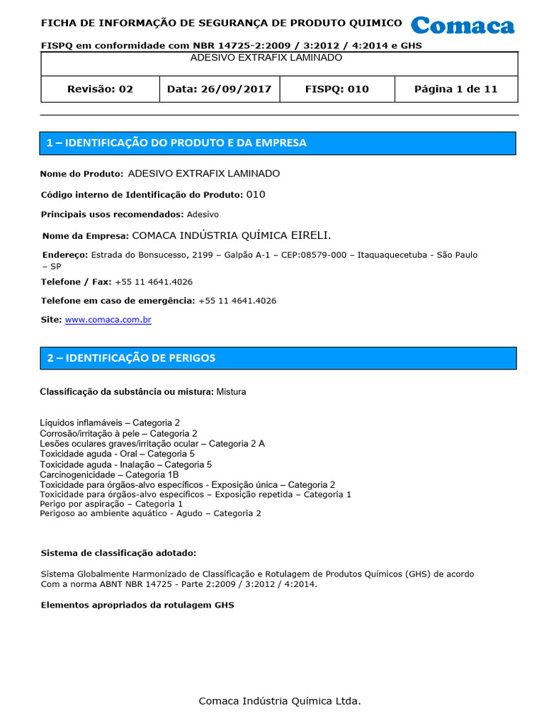 FISPQ do Adesivo Extrafix Laminado | PDF