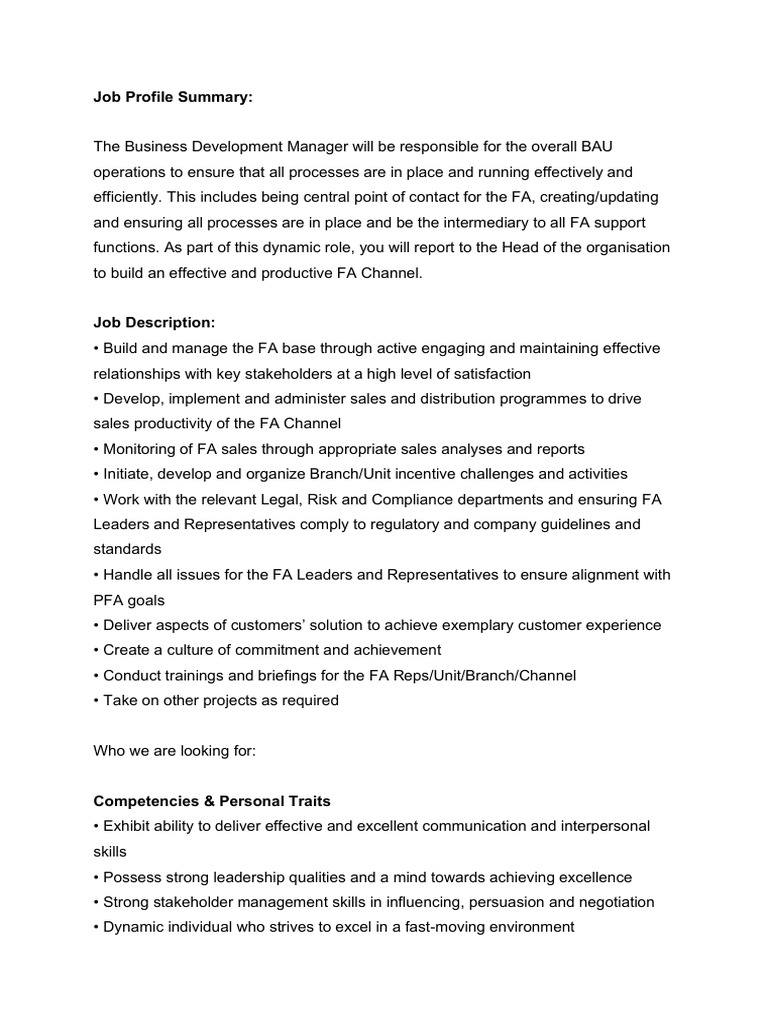 Business Development Manager Job Overview | PDF | Business