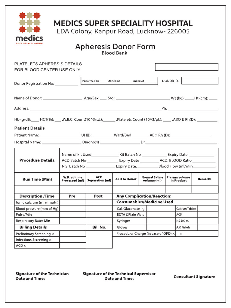 Apheresis Donor Form For Print | PDF