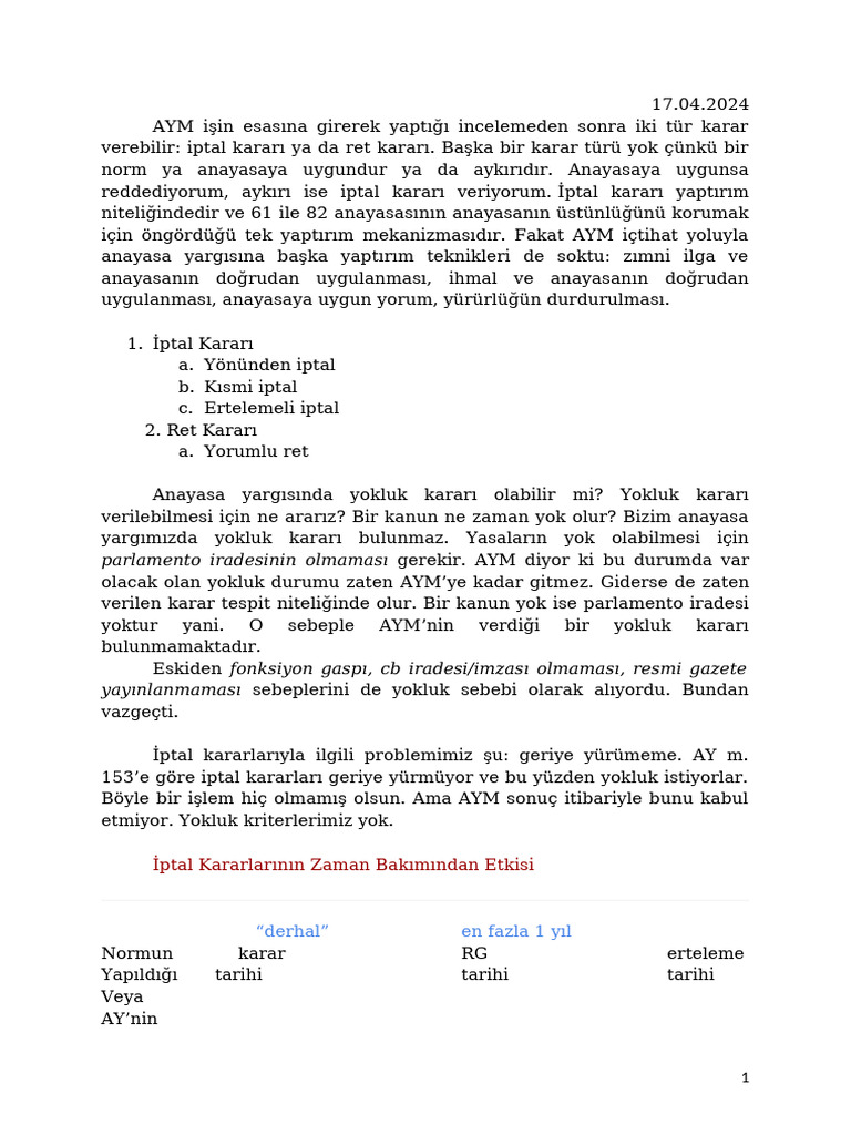 Anayasa Yargısı Not - Vize Sonrası | PDF