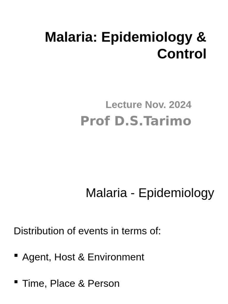 (Sfuchas Lecture) Malaria Epidemiology & Control Nov. 2024 | PDF | Malaria | Plasmodium Falciparum