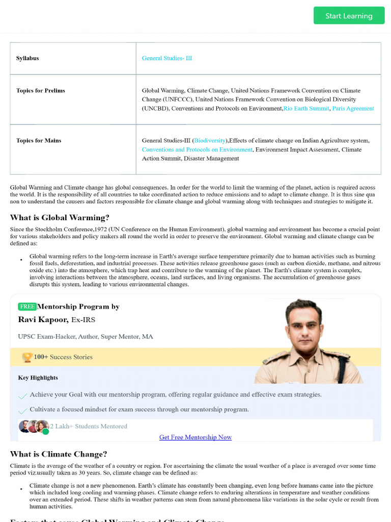 Global Warming and Climate Change UPSC Notes - Causes, Impact ...