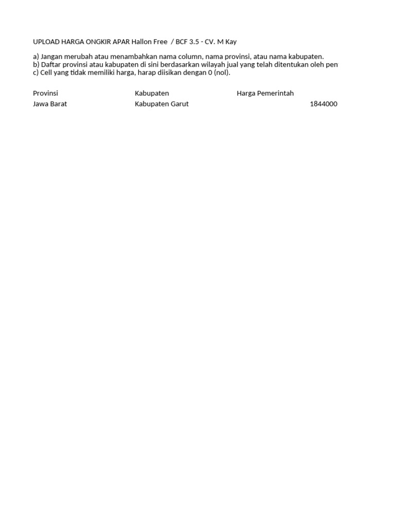 Template Harga Produk APAR Hallon Free - BCF 3.5 - CV. M Kay | PDF