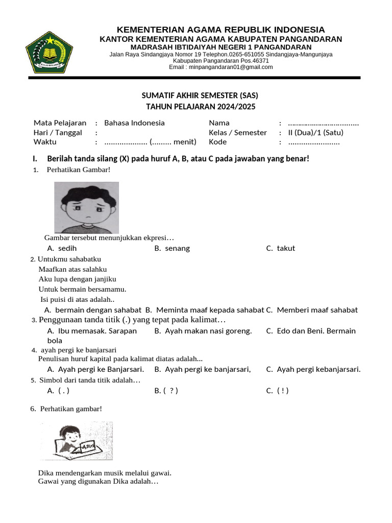 FORMAT SOAL Bhs Indonesia Kls 2 | PDF