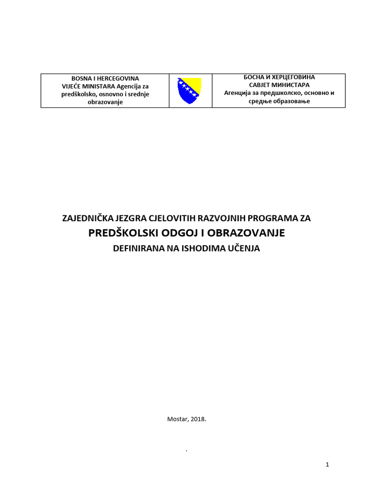 Zajednička Jezgra Definirana Na Ishodima Učenja U BiH (APOSO, 2013-2018 ...