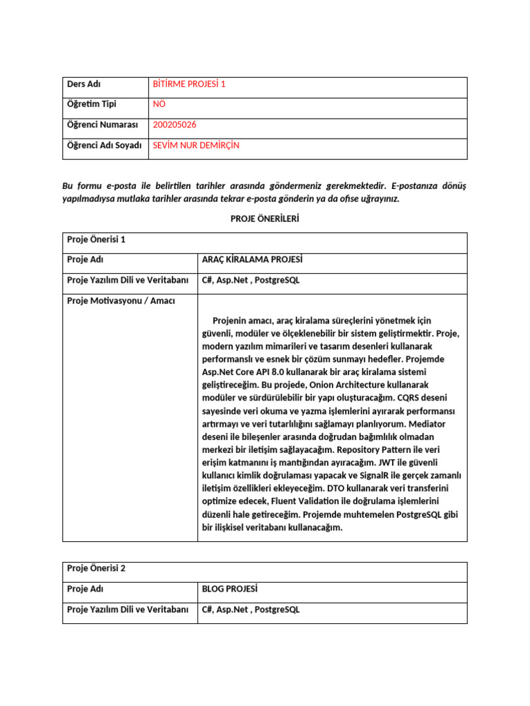 Proje Bİlgi Formu | PDF