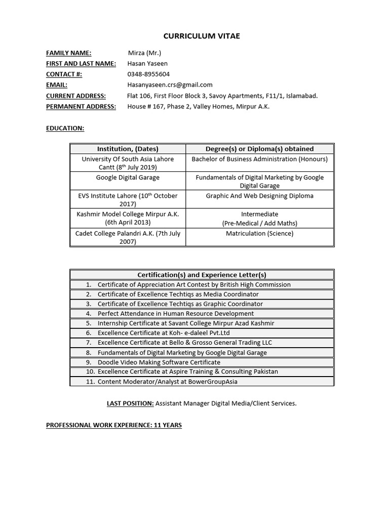 Hasan Yaseen CV Latest | PDF | Social Media | Popular Culture & Media ...