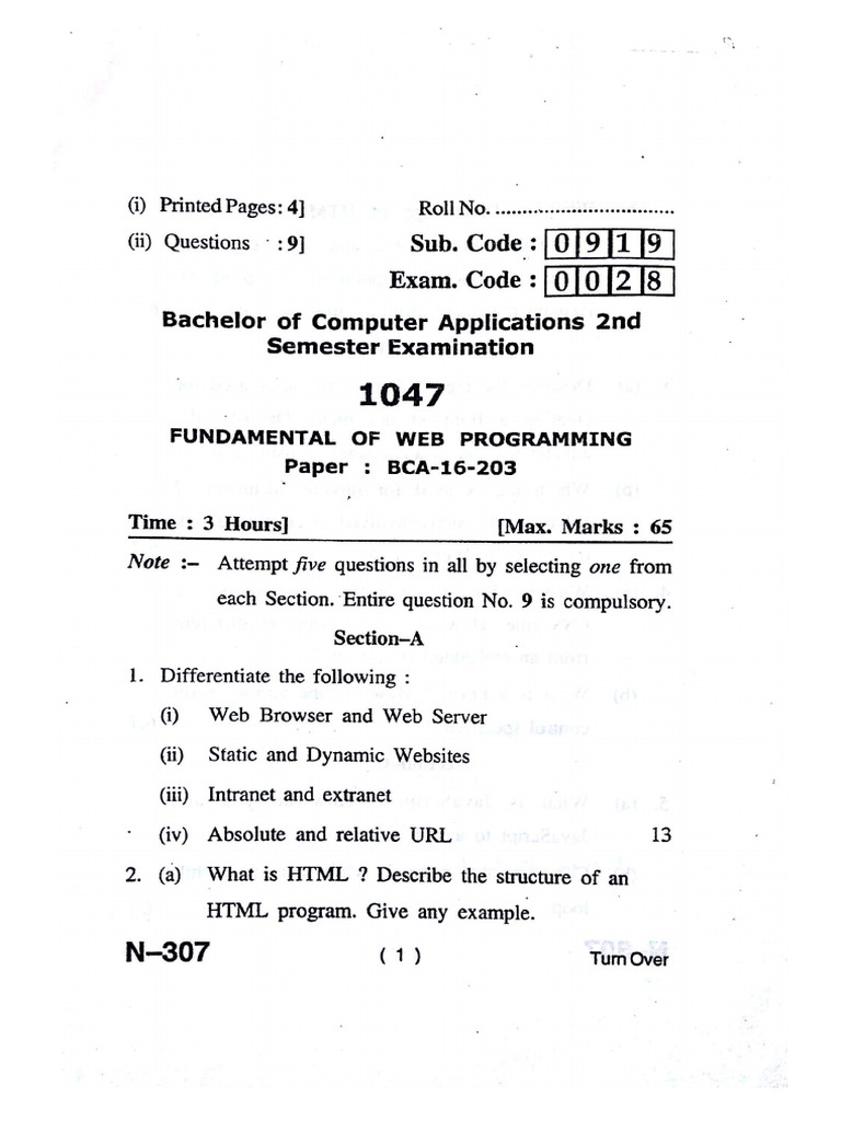 BCA 2nd Sem Fundamental of Web Programming May 2017 | PDF