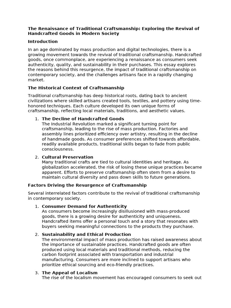 The Renaissance of Traditional Craftsmanship | PDF | Sustainability | Mass Production