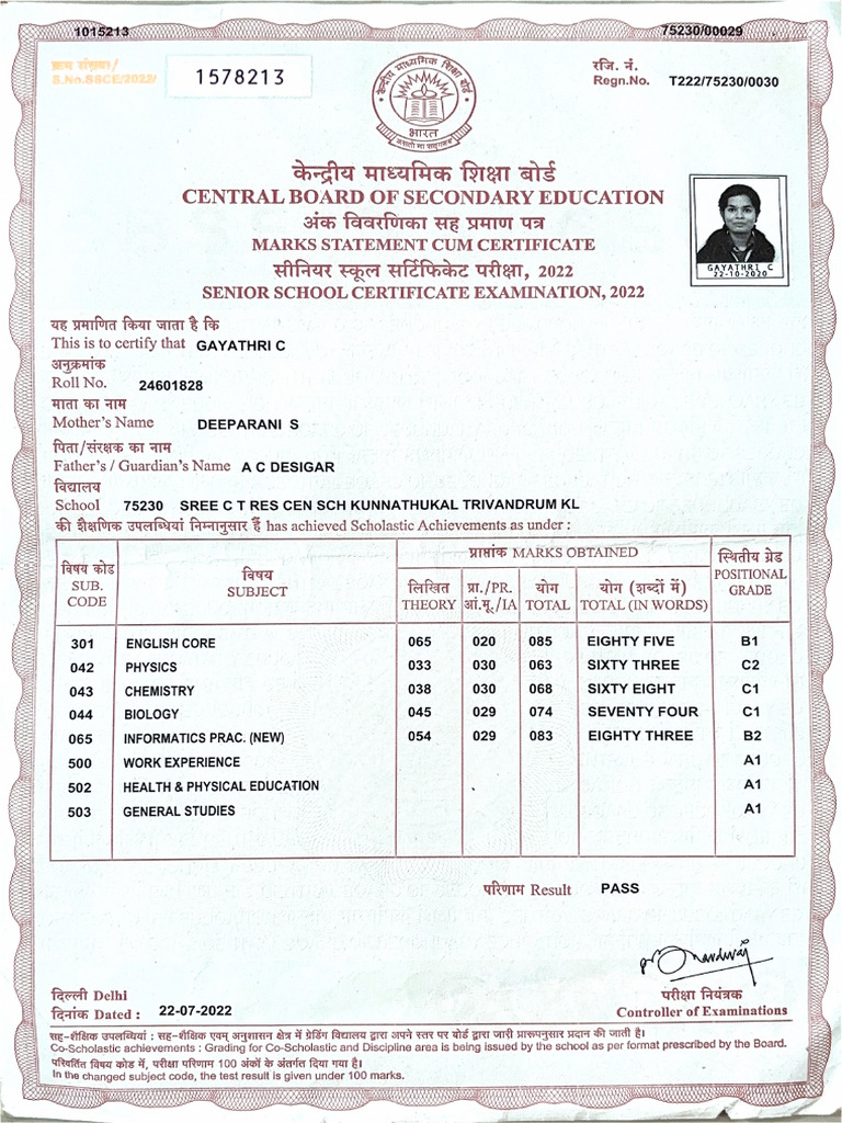 12th Marksheet | PDF