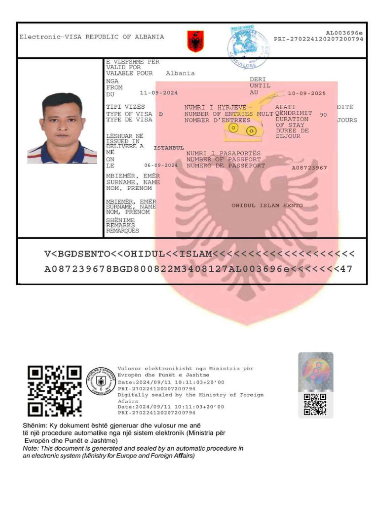 OHIDUL ISLAM Albanian Visa | PDF