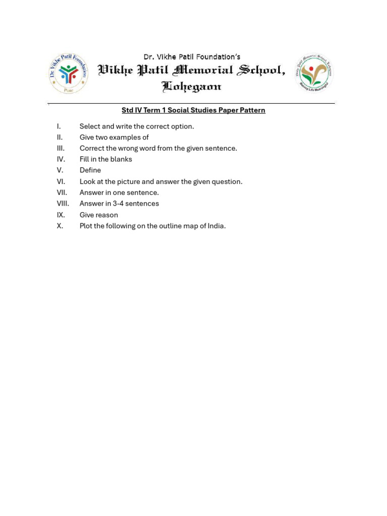 STD IVSSTterm 1 Paper Pattern | PDF