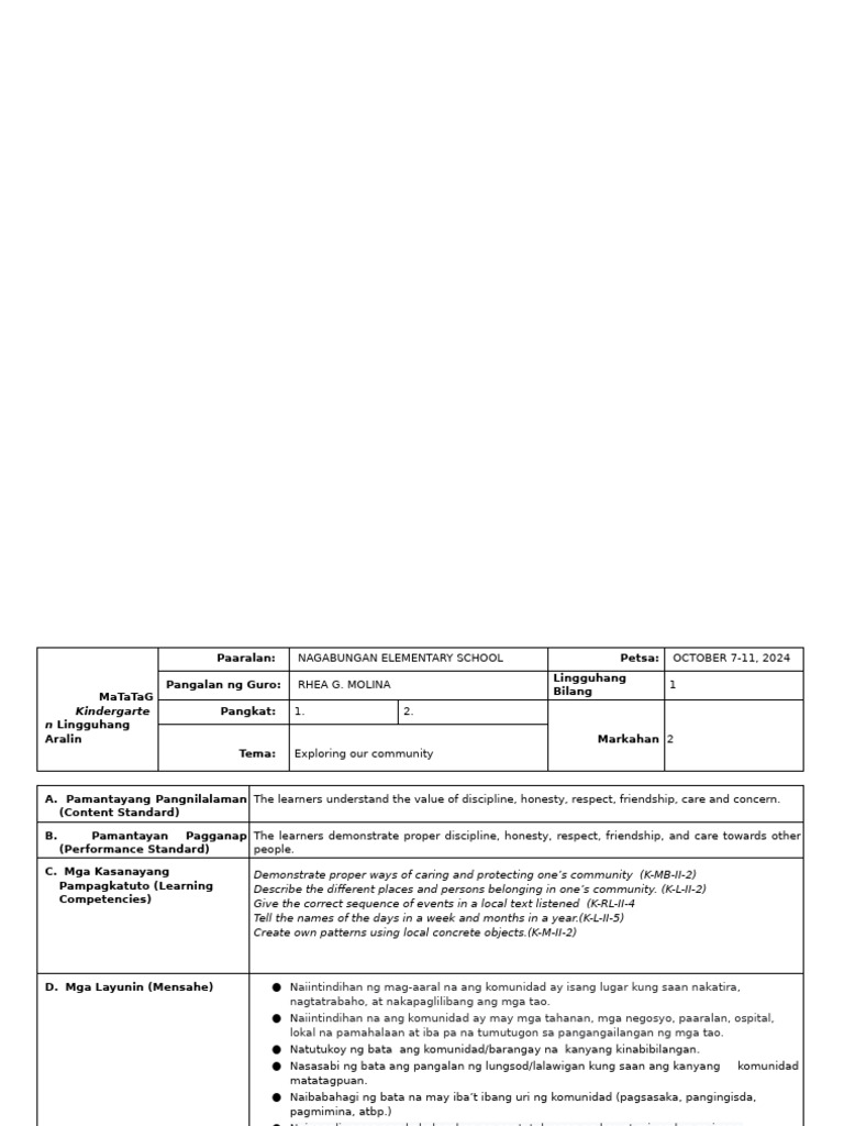 LE Kindergarten Q2 Week1 v.2 | PDF