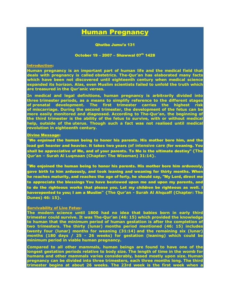 The Qur'an's Accurate Description of Human Pregnancy and Gestation ...