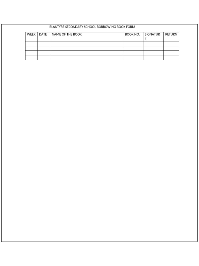 Blantyre Secondary School Borrowing Book Form | PDF