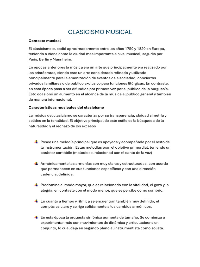 Clasicismo Musical | PDF | Periodo Clásico (Música) | Sonata