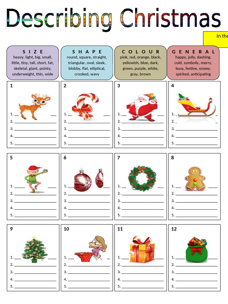 Describing Christmas Adjectives Conversation Topics Dialogs Grammar ...