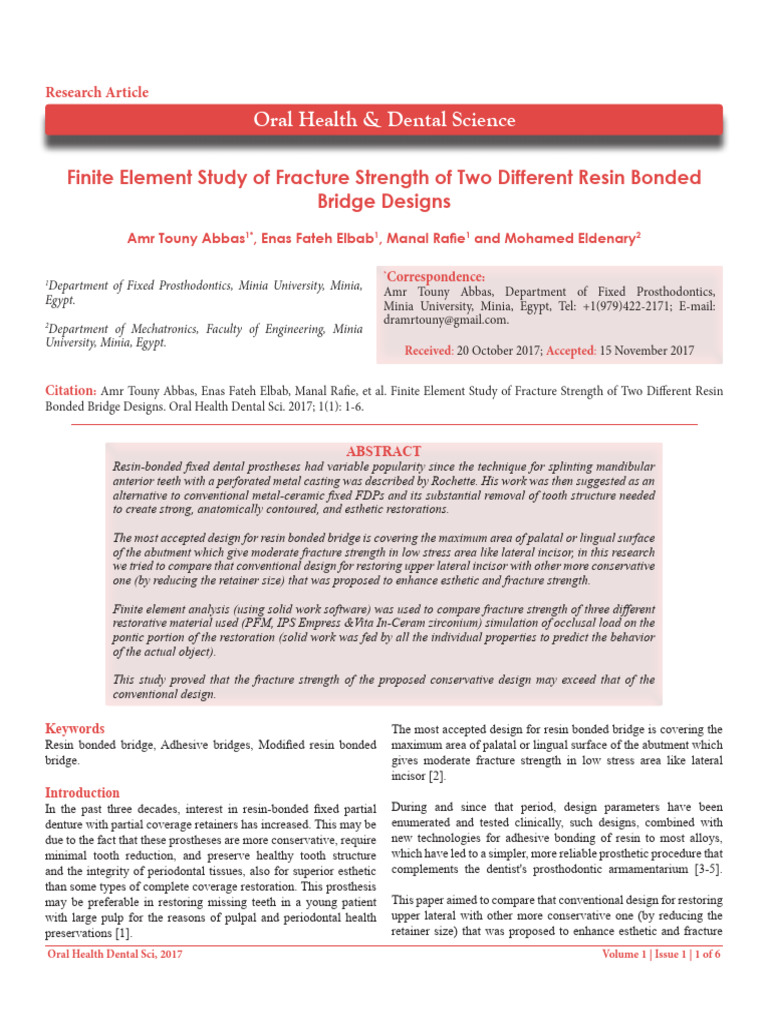 Finite Element Study of Fracture Strength of Two Different Resin Bonded ...