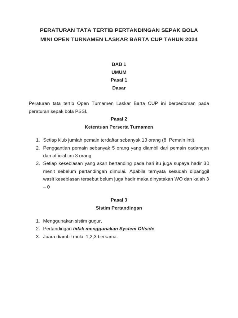 Peraturan Tata Tertib Pertandingan Sepak Bola | PDF