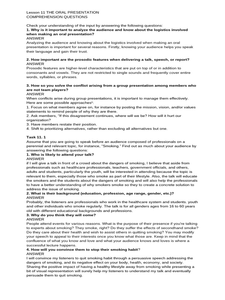 Lesson 11 THE ORAL PRESENTATION | PDF | Smoking | Public Speaking