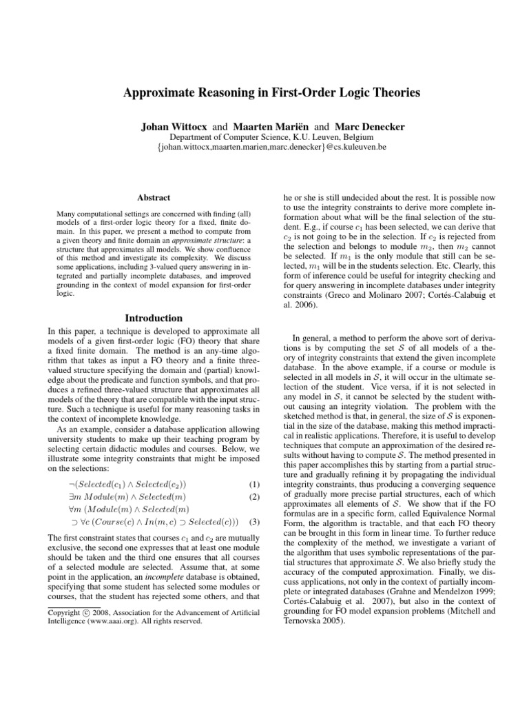 Approximate Reasoning in First-Order Logic Theories: Johan Wittocx and Maarten Mari en and Marc ...