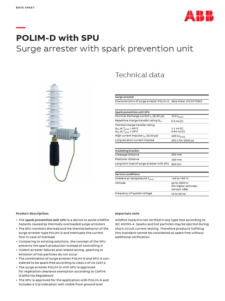ABB Surge Arrester POLIM-D With SPU - Data Sheet 1HC0127869 EN AC | PDF | Electric Arc ...