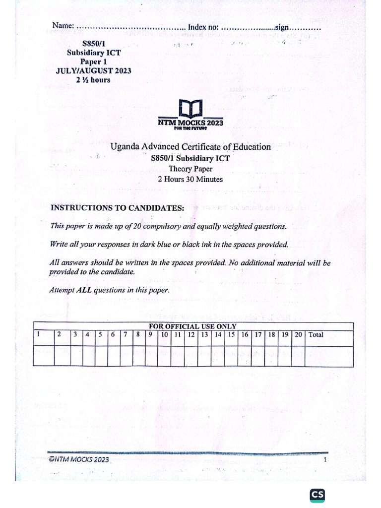 NTM-Mock-2023-UACE-Subsidiary-ICT-Paper-1 | PDF
