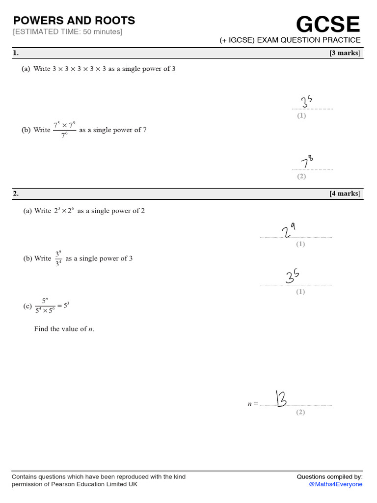 GCSE Powers & Roots | PDF | Secondary Education | Evaluation