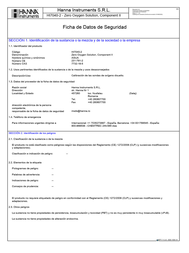 Es Hi7040-2 CLP 4 | PDF | Agua | Toxicidad