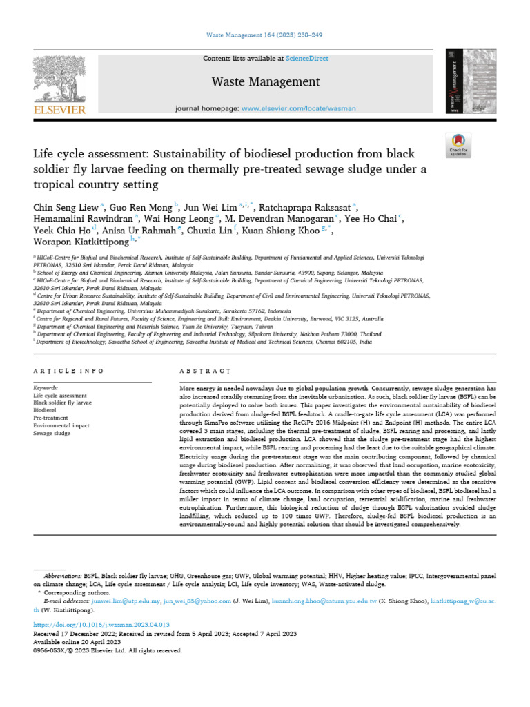 Waste Management: Sciencedirect | PDF | Biodiesel | Life Cycle Assessment