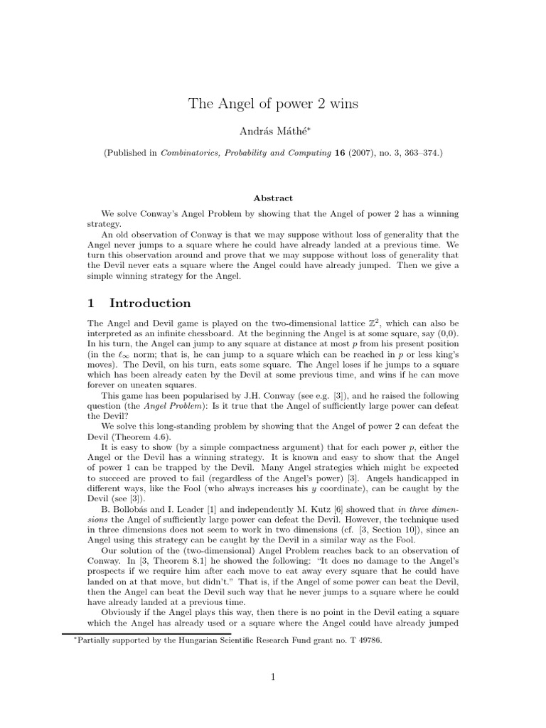 Angel's Winning Strategy | PDF | Mathematical Objects | Mathematical Logic