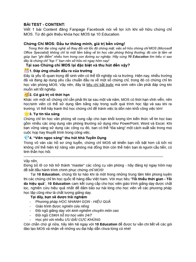 Bài Test Content | PDF
