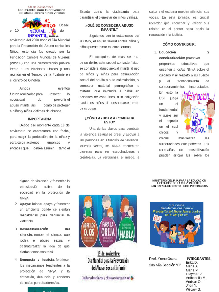 DÍA MUNDIAL PARA LA PREVENCIÓN DEL ABUSO CONTRA LOS NIÑOS - Doc Tripticos | PDF | Abuso sexual ...