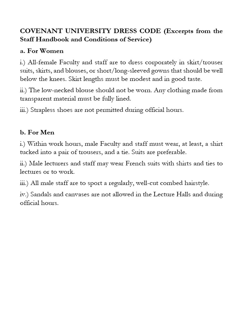 Covenant University Dress Code | PDF