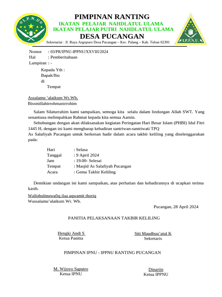 Undangan Gema Takbir Keliling | PDF | Agama & Spiritualitas