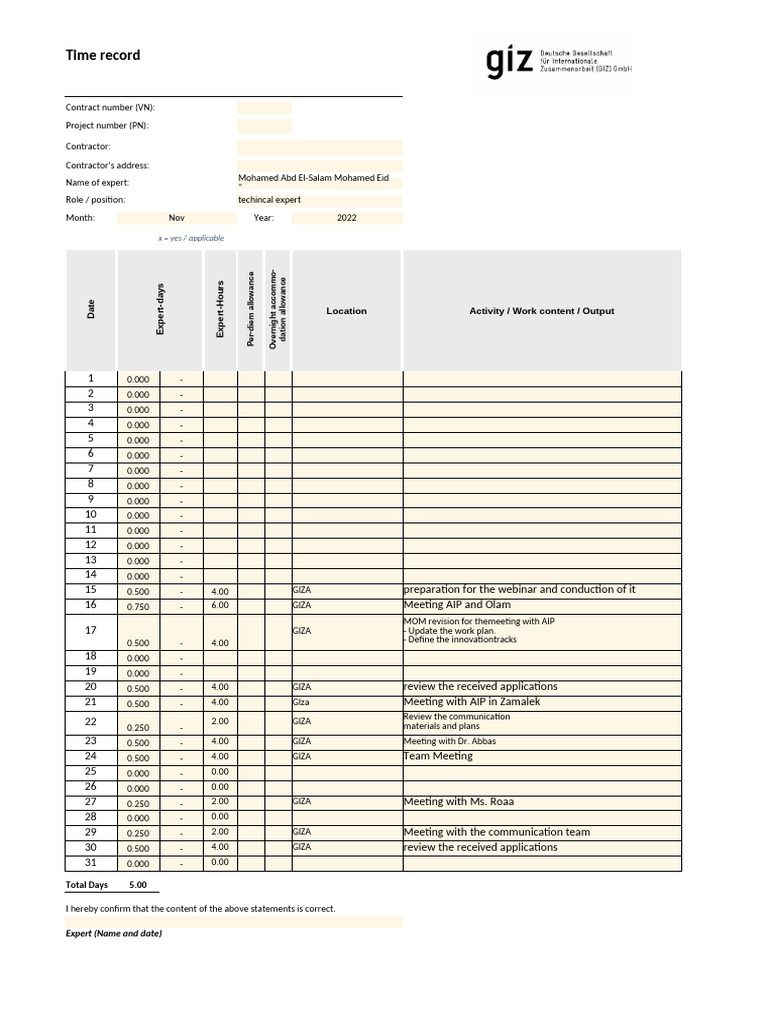 Excel Time sheet 2 | PDF