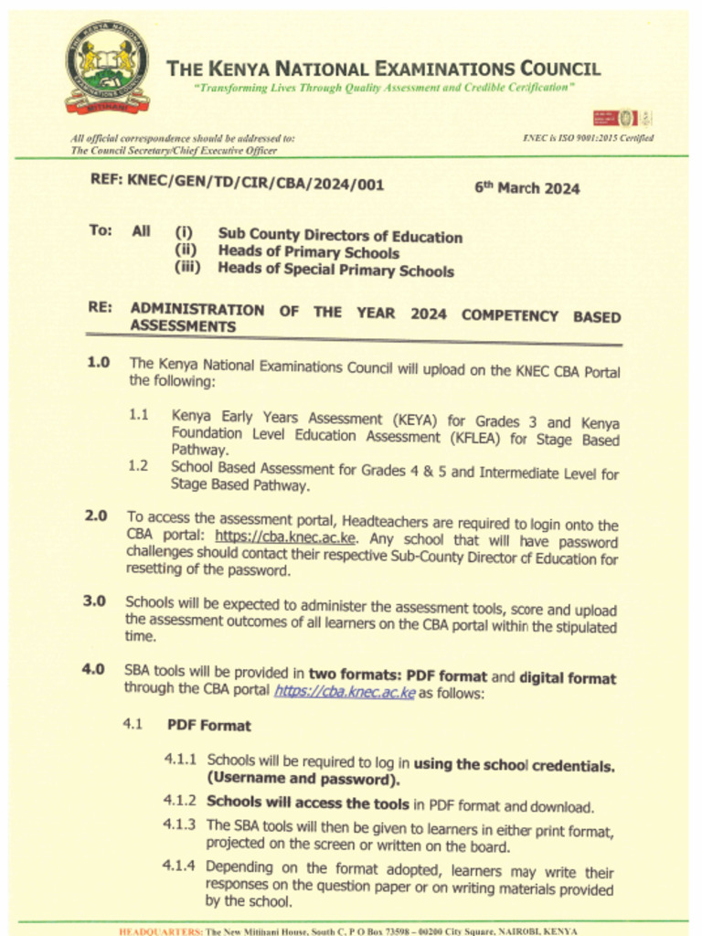 Circular Sba Grades 3,4,5, Keya and Kflea | PDF
