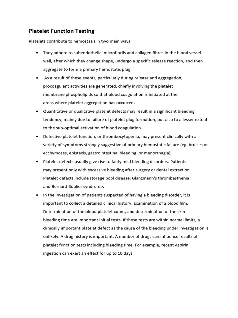 Platelet Function Testing | PDF | Platelet | Coagulation Platelet Function Testing | PDF | Platelet | Coagulation