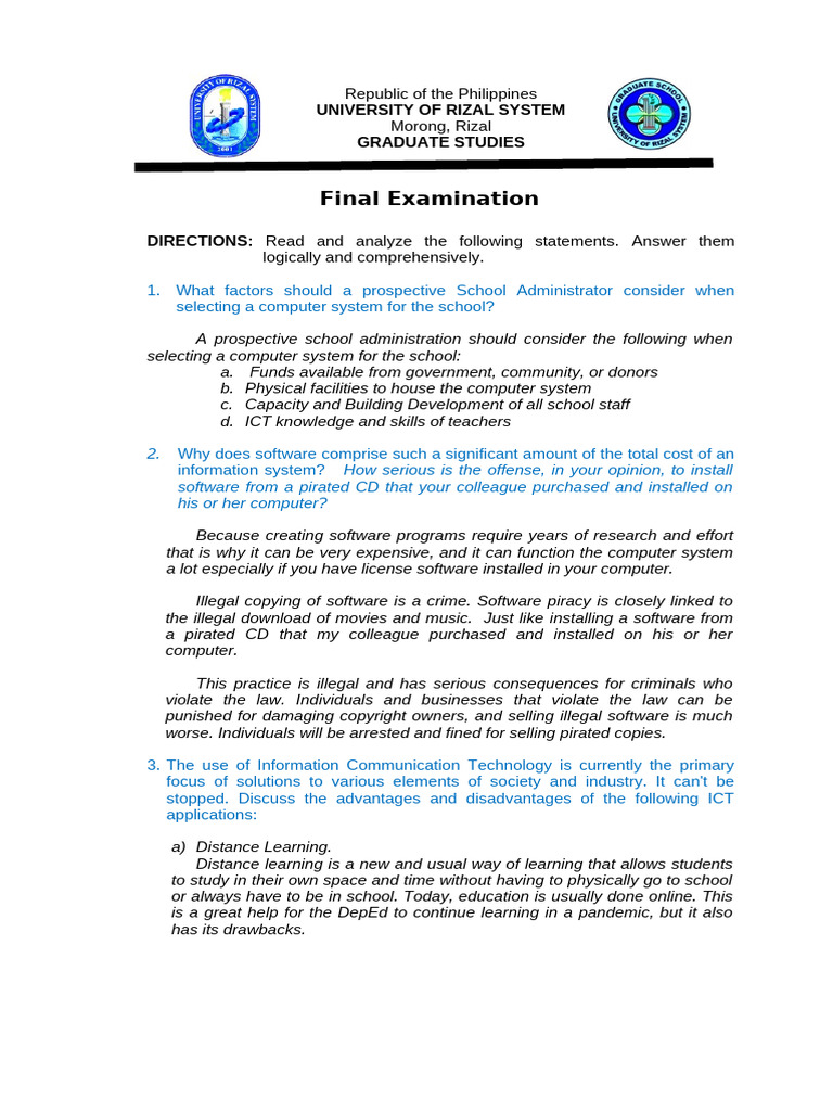 Final Examination Doctor of Education | PDF | Educational Technology ...