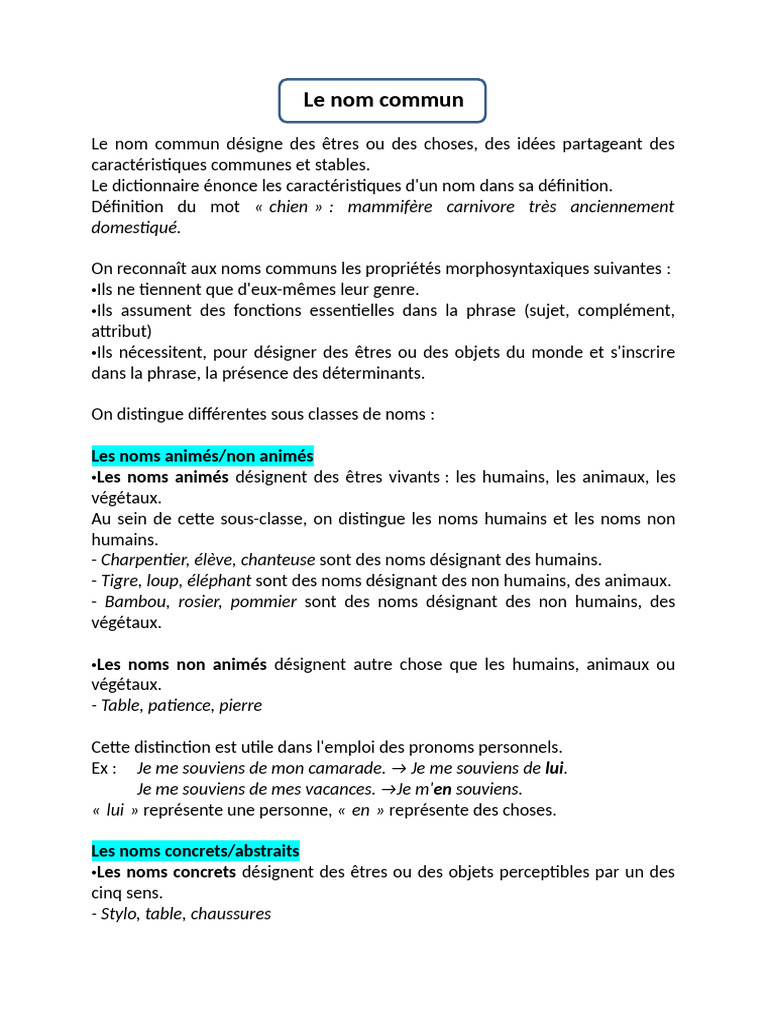 Définition et types de noms communs | PDF | Linguistique | Syntaxe