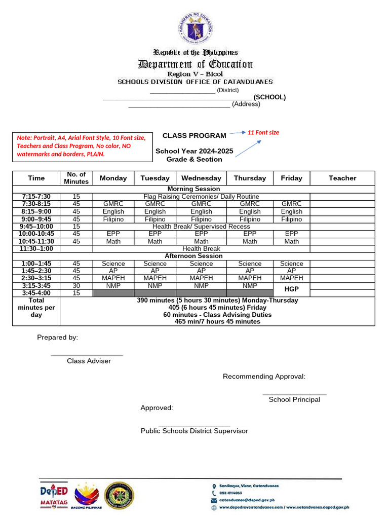 Uniformed Teachers and Class Program Sy24 25 | PDF