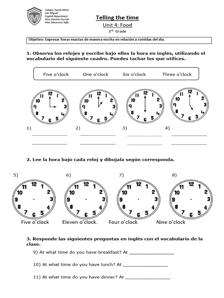 Telling The Time - 3rd Grade | PDF | Artes del Lenguaje y Comunicación ...