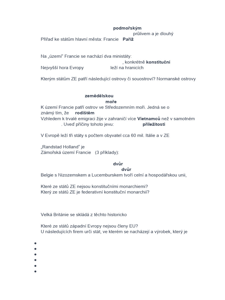 Zeměpis Prac. List | PDF