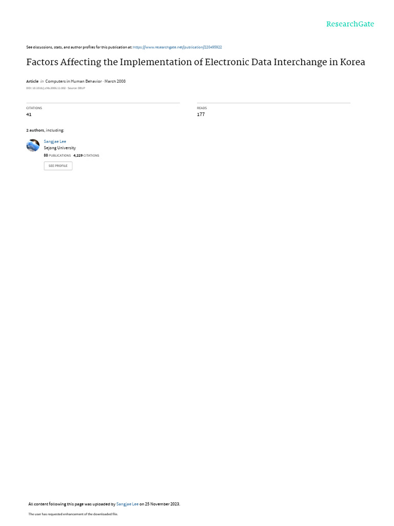 Factors Affecting The Implementation of Electronic Data Interchange in Korea | PDF | Electronic ...