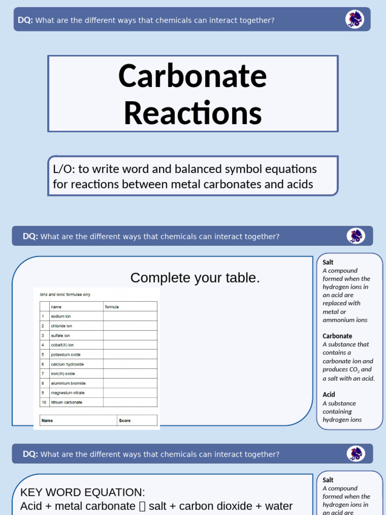 Metal Carbonate and Acid Reactions | PDF | Salt (Chemistry) | Acid