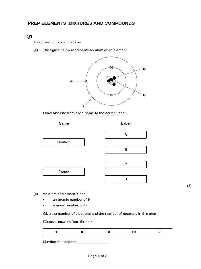 Elements, Mixtures, and Compounds Quiz | PDF | Chemical Elements | Atoms