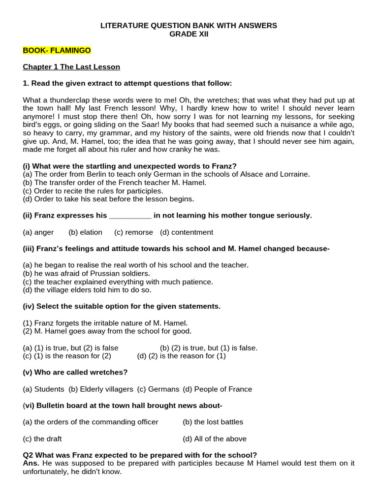 Grade XII Literature Question Bank | PDF | Mahatma Gandhi | Novels